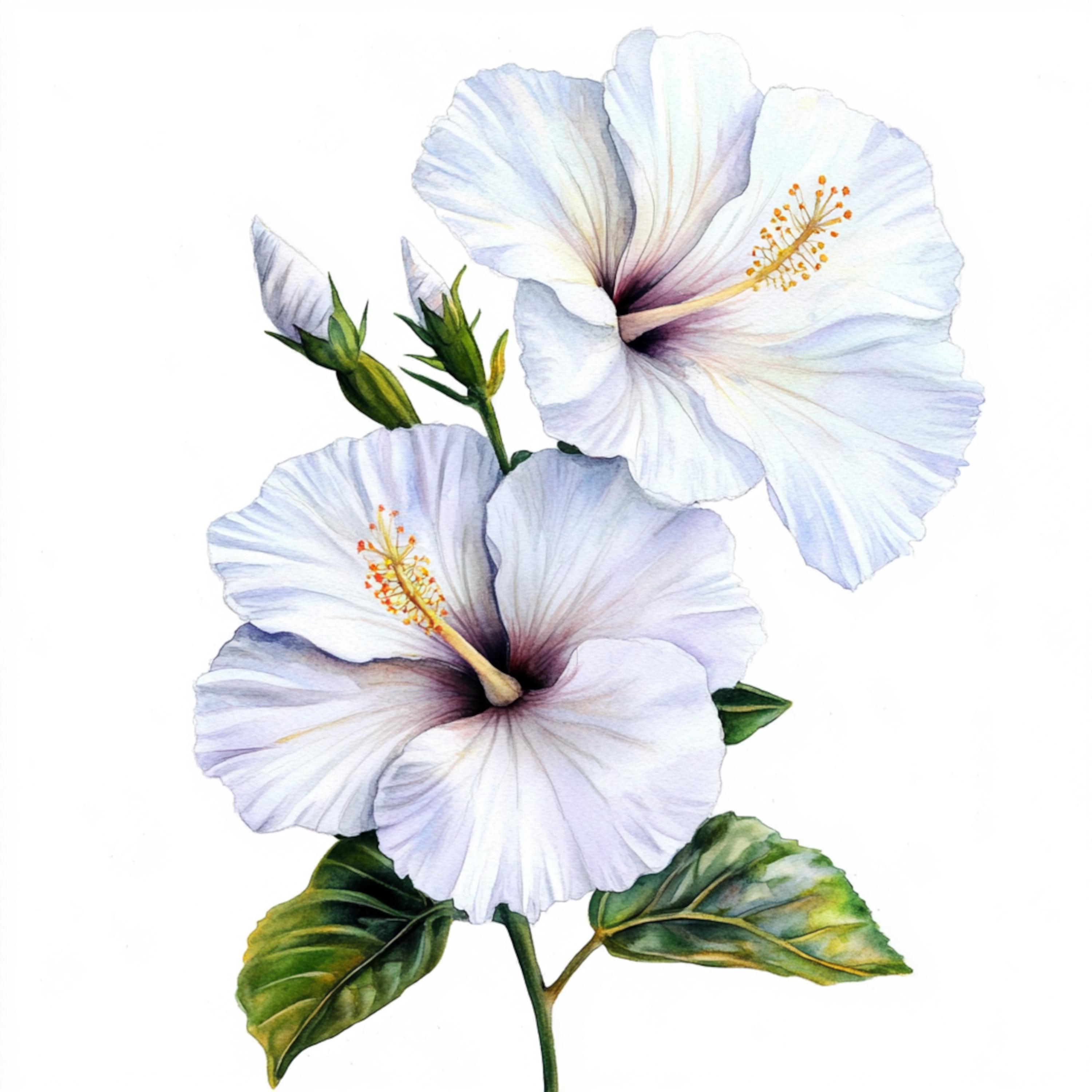 Printable White Hibiscus Flower Decor, Watercolor Images, Hibiscus ...