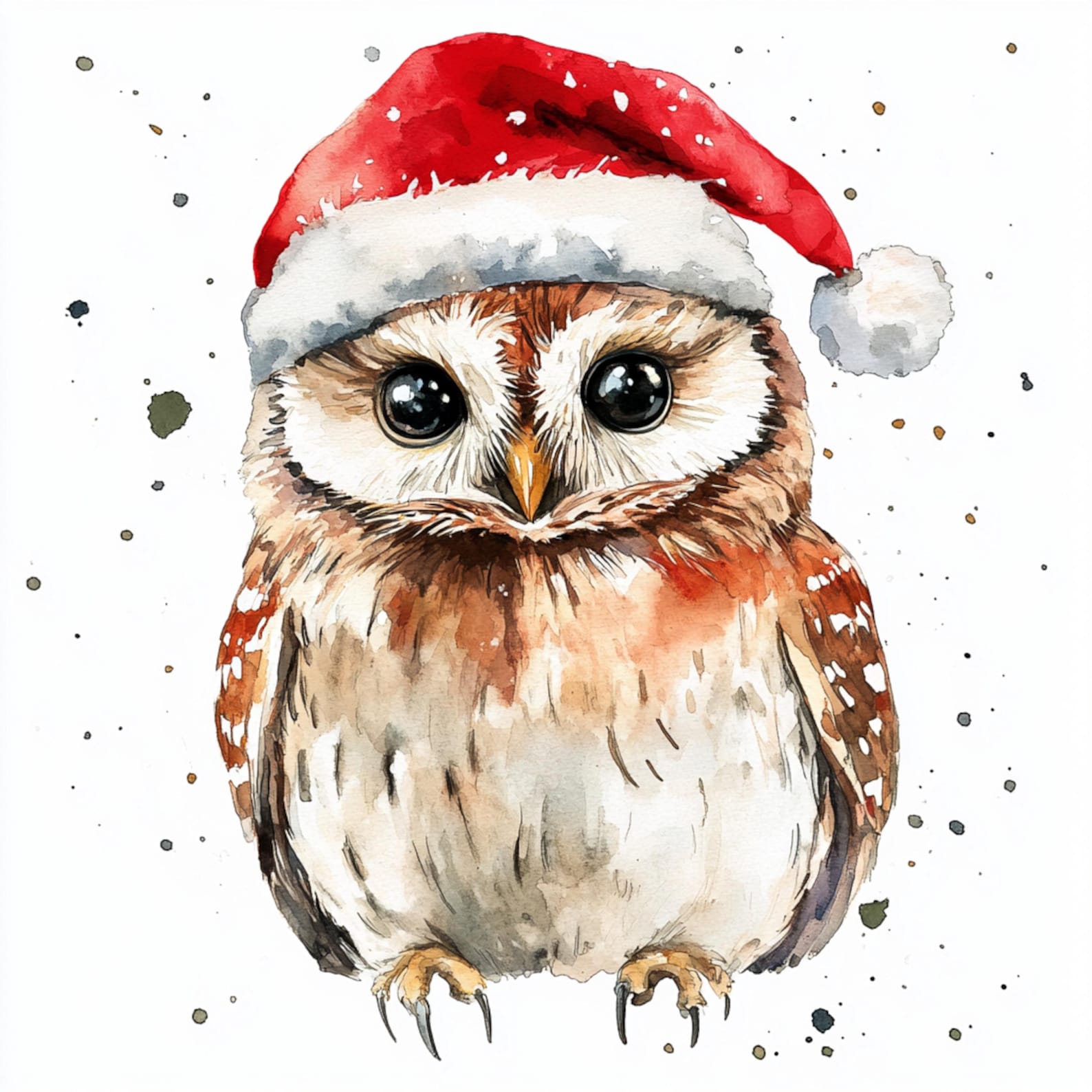 Printable Cute Owl Clipart, Watercolor Art, Santa Owl, Printable JPG ...