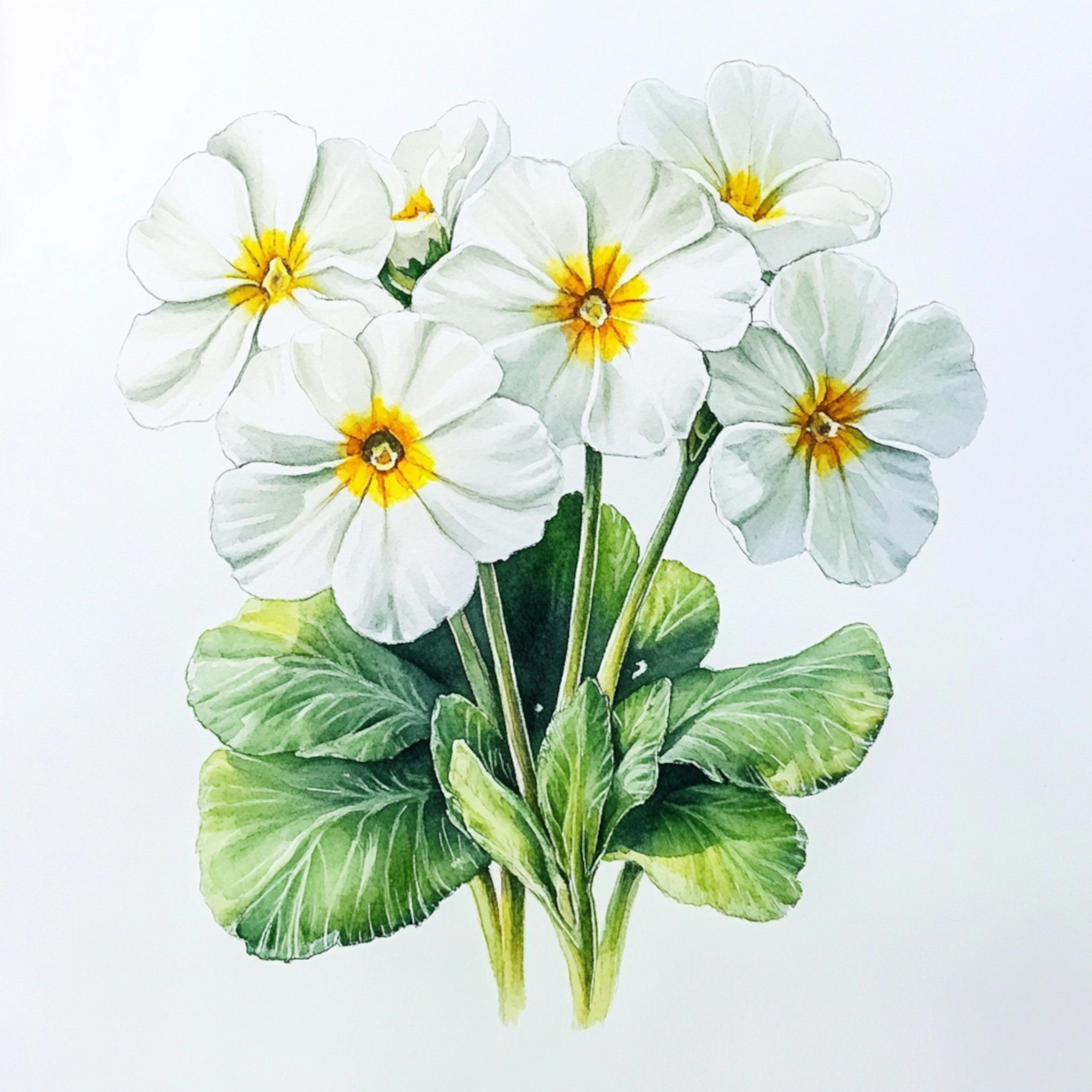 10 Printable White Primula Art, Watercolor Images, Primrose Botanical ...