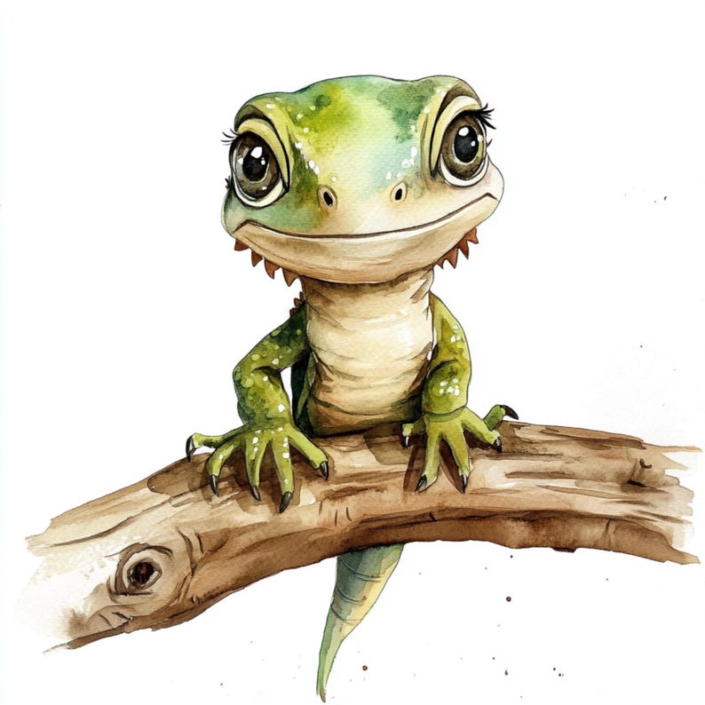 10 Printable Cute Iguana Clipart, Reptile Watercolor Art, Printable JPG ...