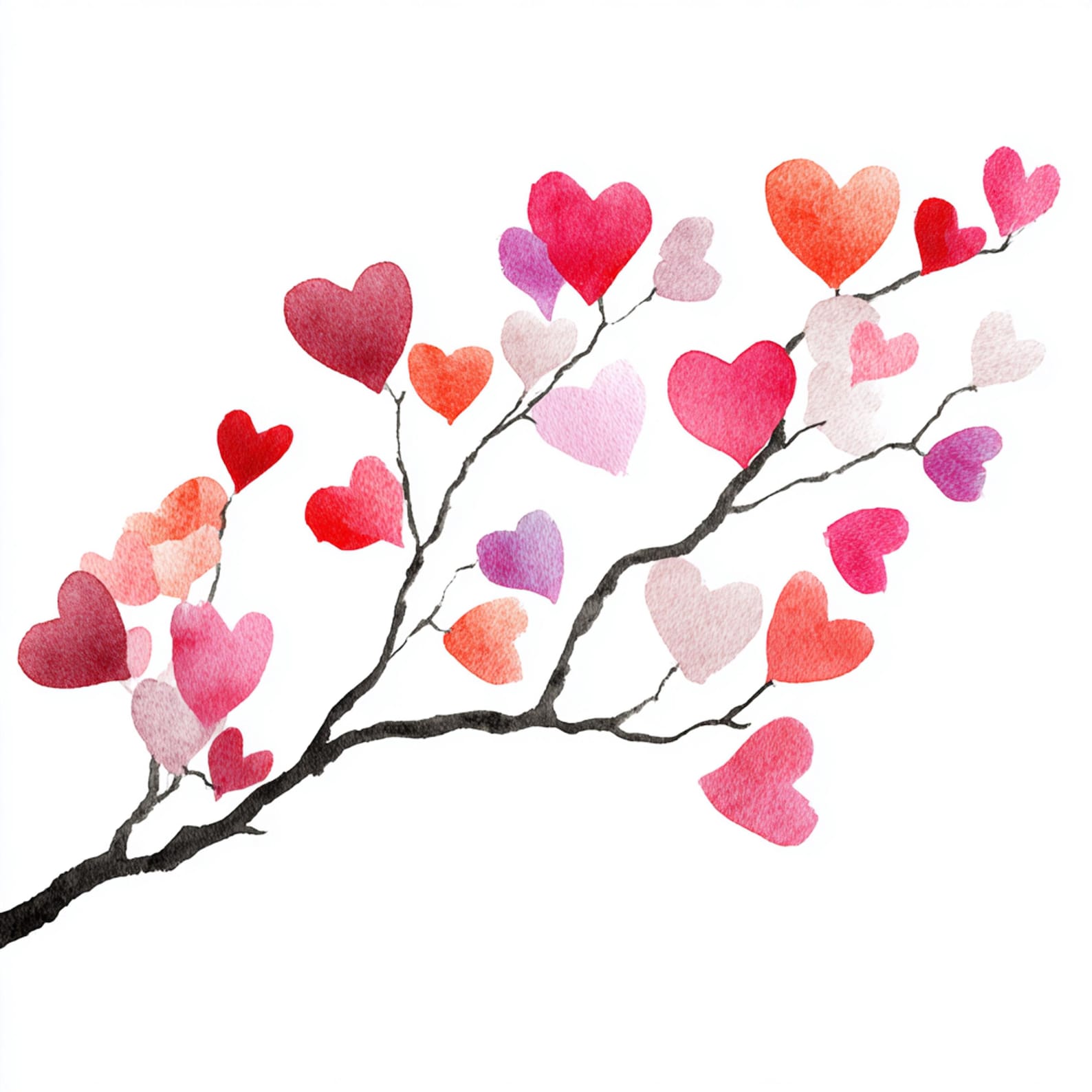 10 Printable Heart Branch, Watercolor Heart, Red Heart on Branch Clip ...