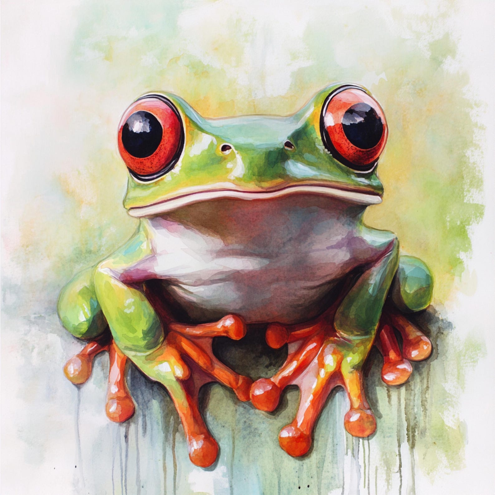 Printable Cute Frog, Little Frog Clipart, Watercolor Green Frogs Art ...