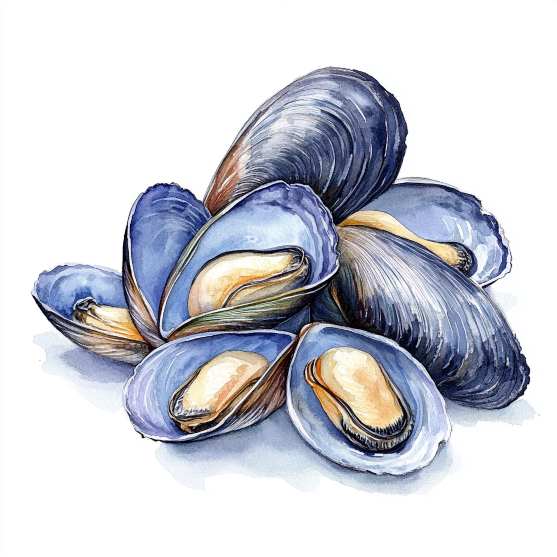 10 Printable Mussels Clipart, Seashell Watercolor, Nautical Clipart ...