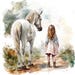 Printable Little Girl and Horse, Watercolor Girl and Ponny Art ...