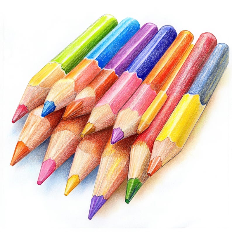 10 Printable Colored Pencils, Pencils Realistic Art Print, Watercolor ...