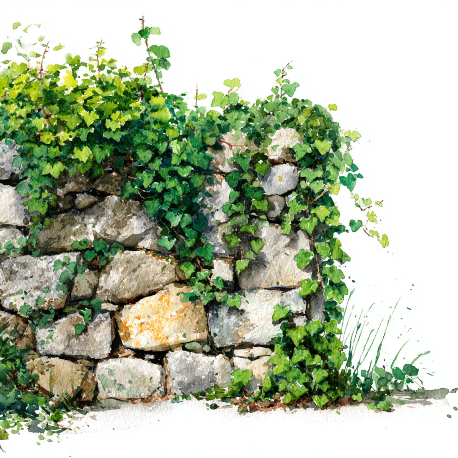 10 Printable Ivy Fence, Watercolor Stones Wall, Ivy Botanical Art ...