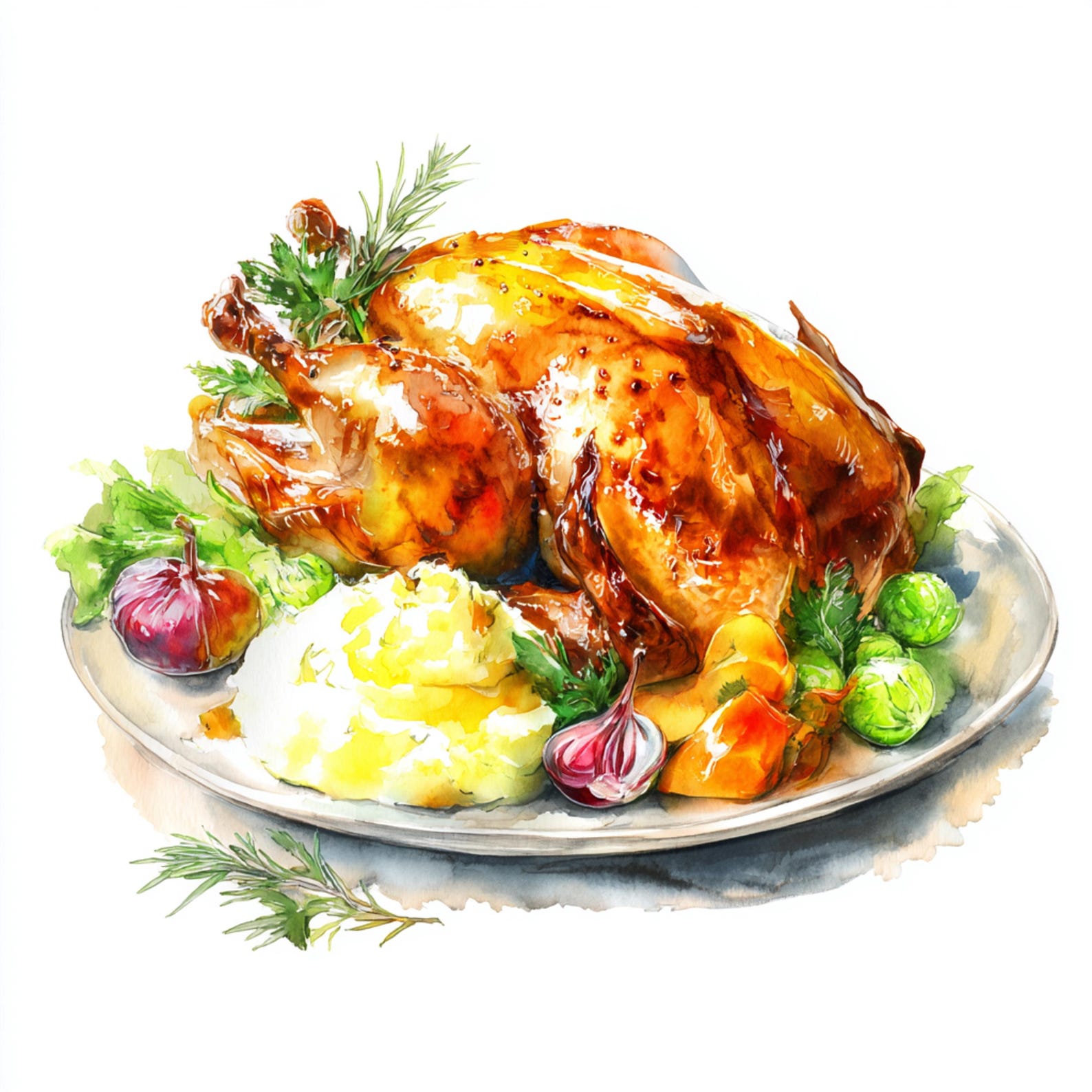 12 Printable Turkey Dish Clipart, Watercolor Thanksgiving, Dish With ...