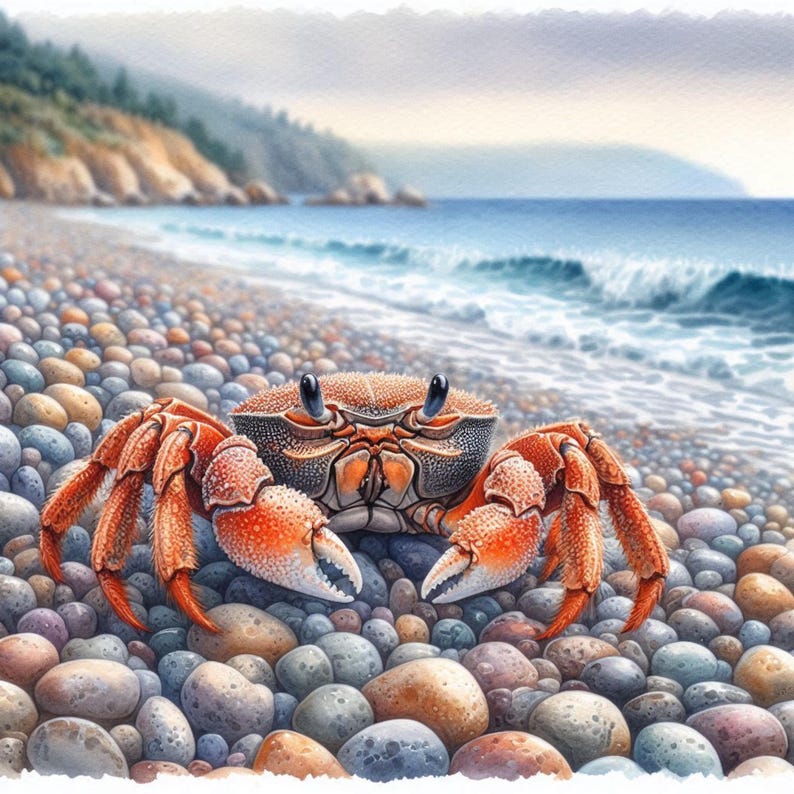 Printable Crab on Beach Clipart, Crab Watercolor, Nautical Clip Art ...