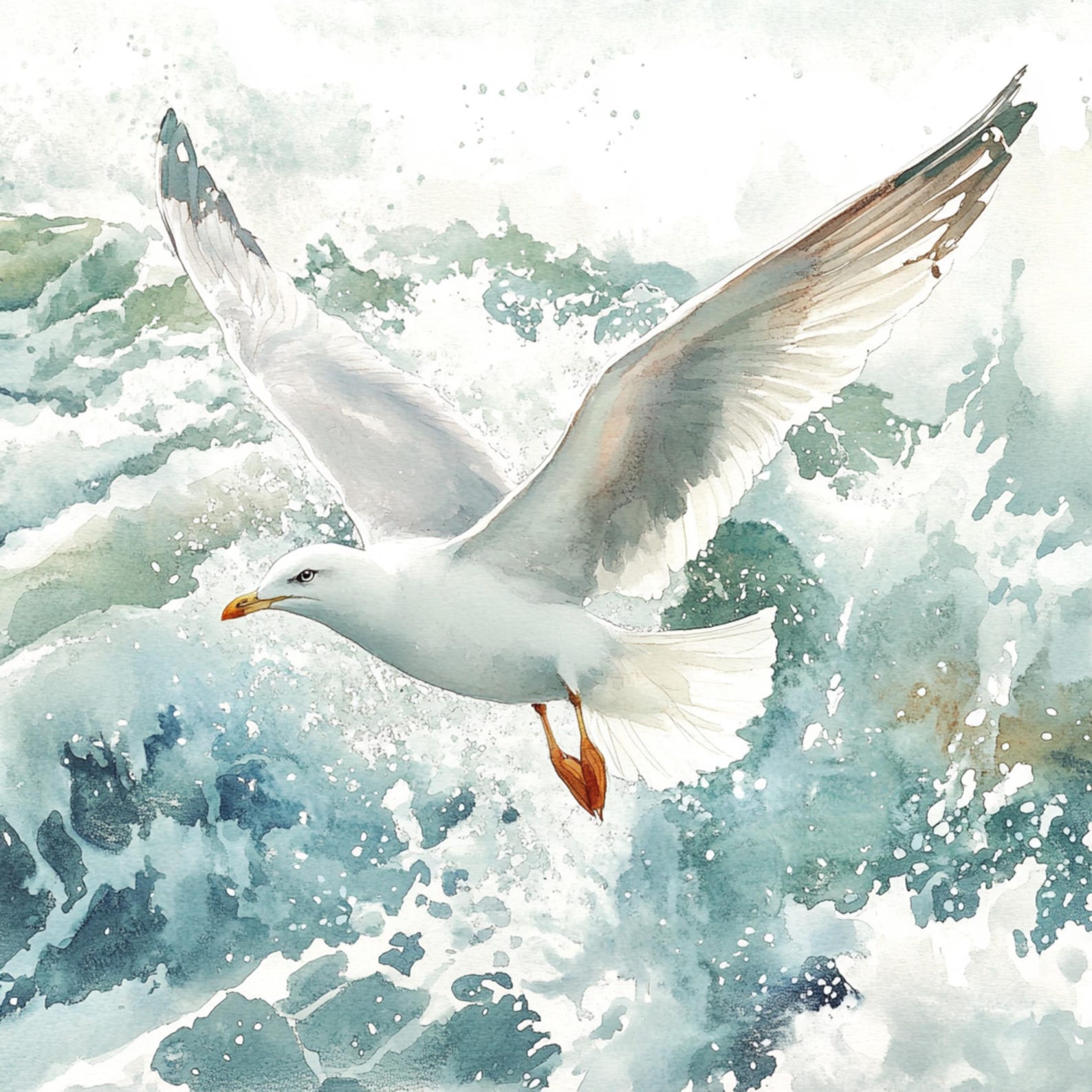 10 Printable Seagull Clipart, Seagull and Sea, Watercolor Seagull ...