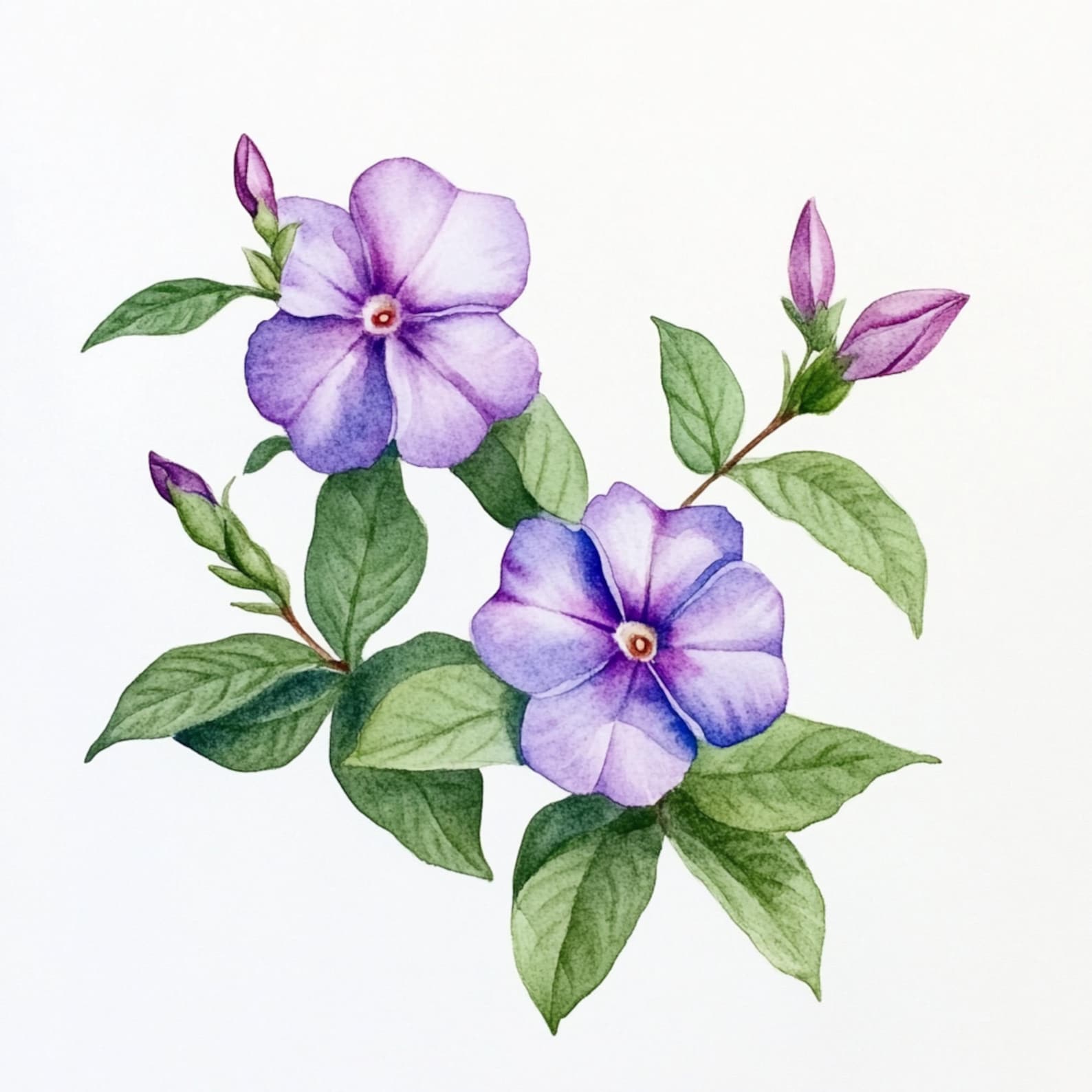 10 Printable Vinca, Watercolor Flowers, Purple Vinca Botanical Clip Art ...