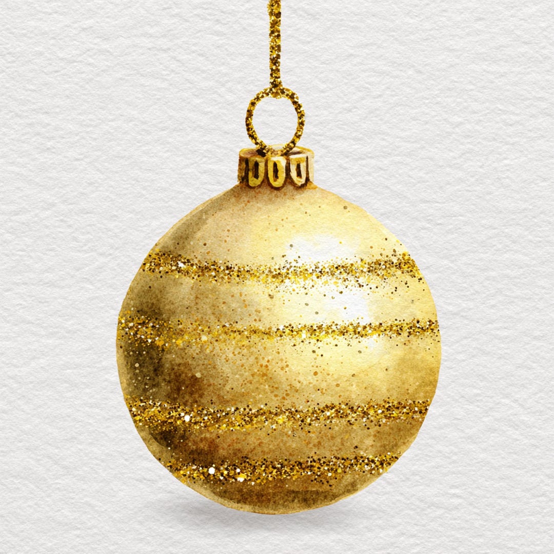 10 Printable Gold Christmas Ornament, Watercolor Glittered Ornament ...