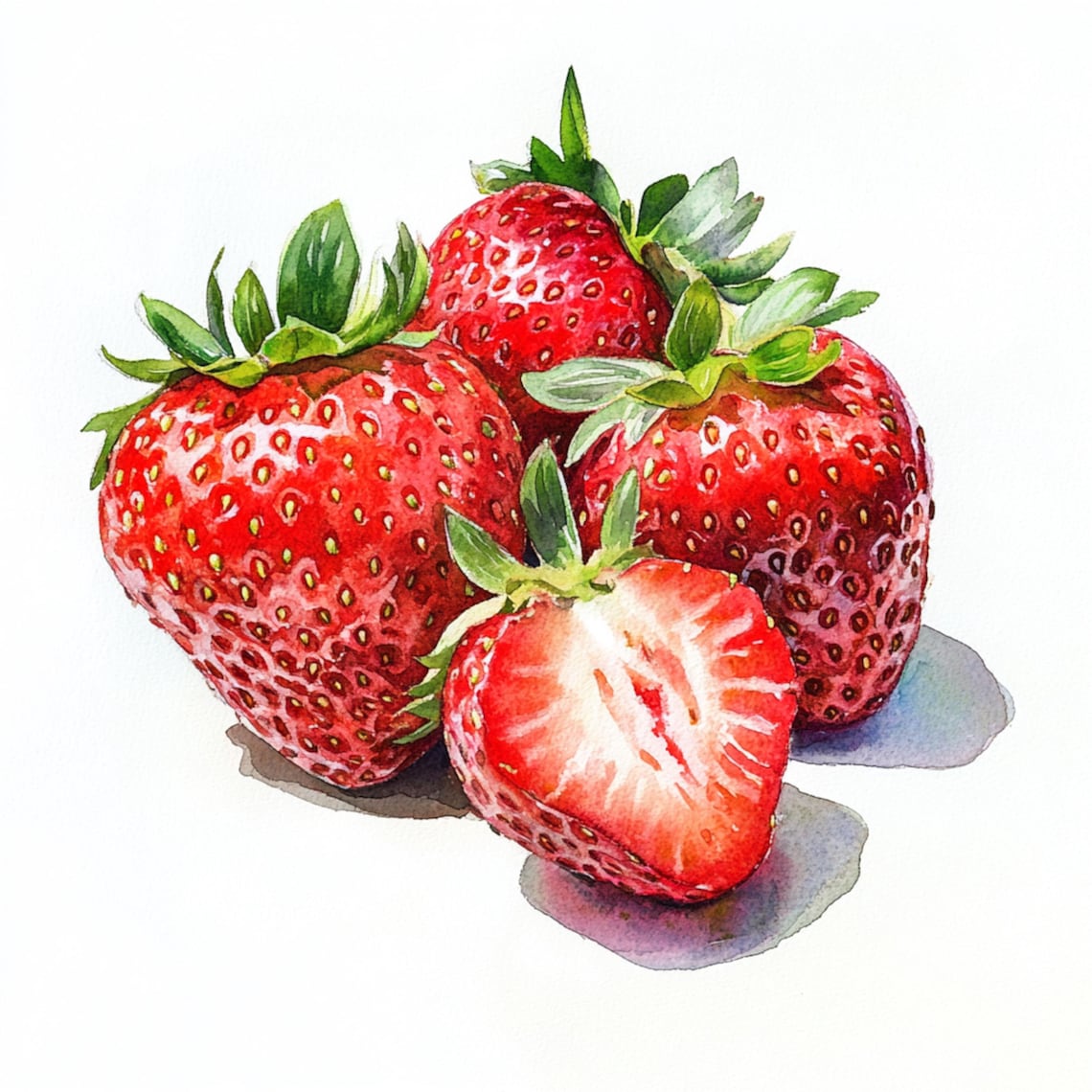 10 Printable Strawberries, Watercolor Strawberry, Strawberry Clip Art ...
