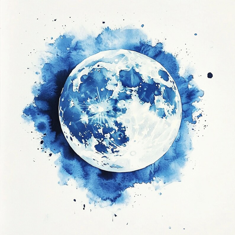 Printable Moon Art, Watercolor Moon, Blue Moon Clipart, 10 Clip Art ...