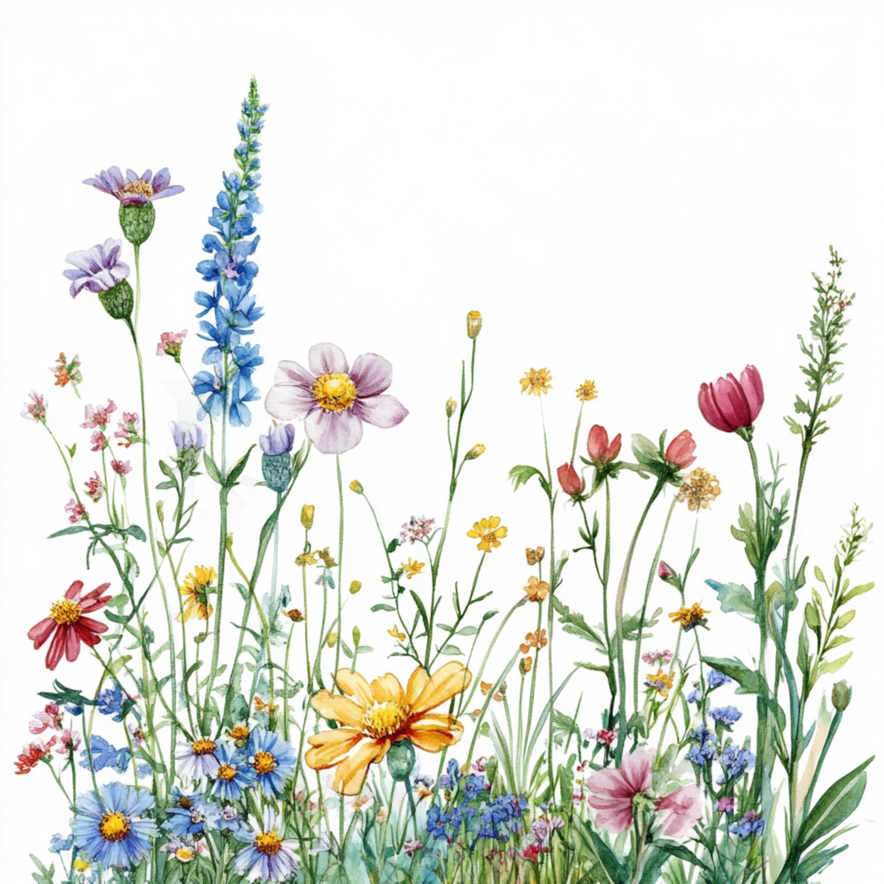 10 Printable Wildflowers Border Decor, Watercolor Grassland Flowers ...