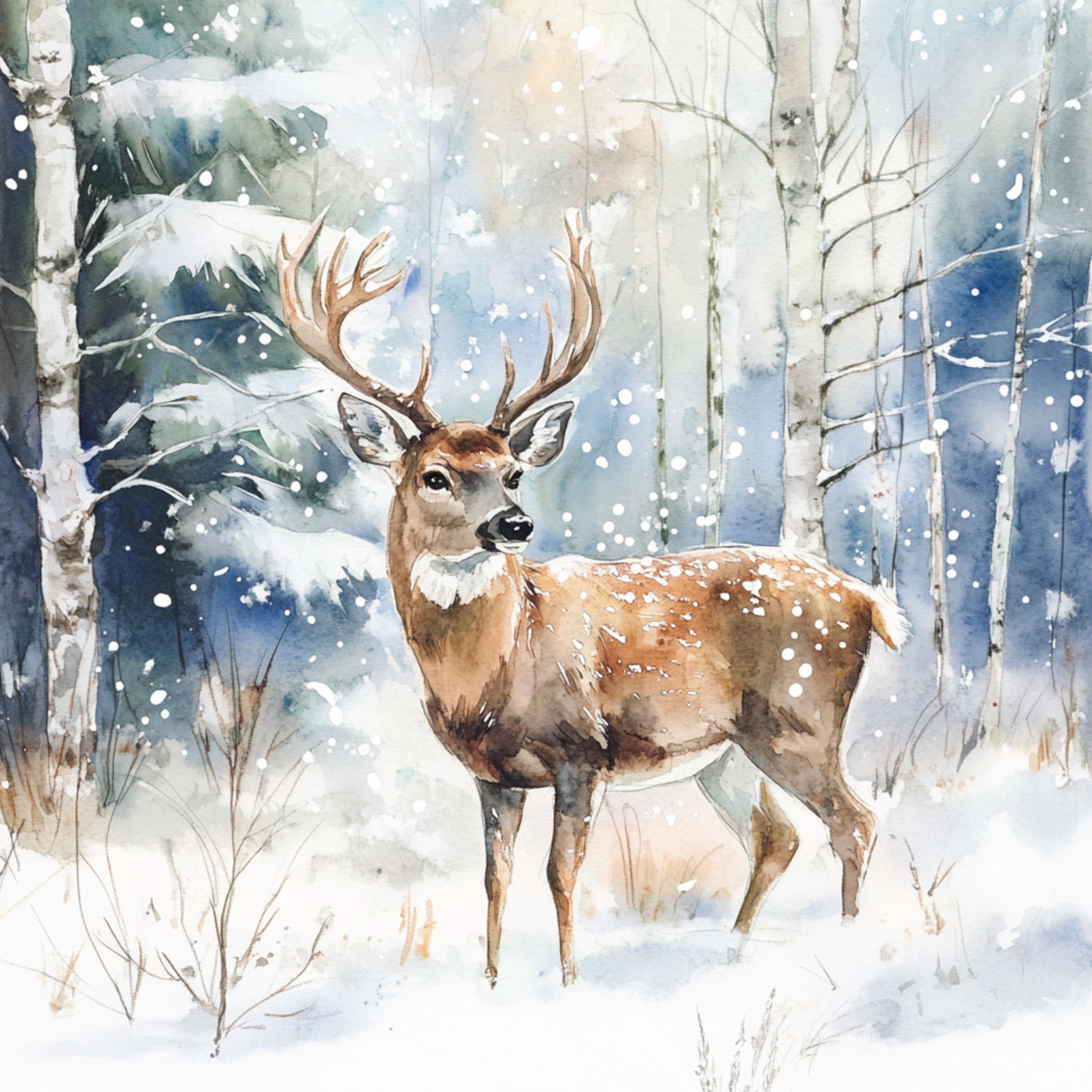 10 Deer Clipart, Deer in Winter Forest, Christmas Deer, Printable ...