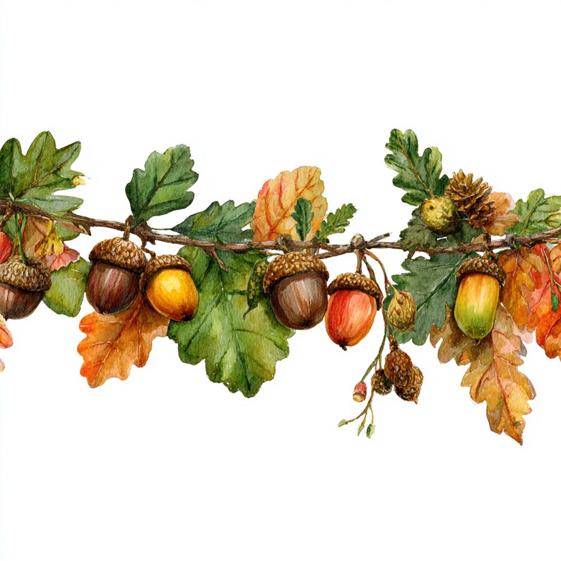 10 Printable Fall Leaves Garland, Watercolor Autumn Leaves, Botanical ...