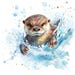 10 Printable Little Otter, Watercolor Swimming Otter, Cute Wild Animal ...