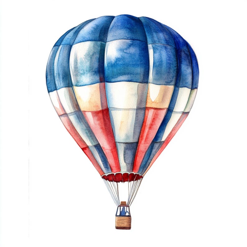 Printable Hot Air Baloon Clipart, Watercolor Art, Printable JPG, Air ...