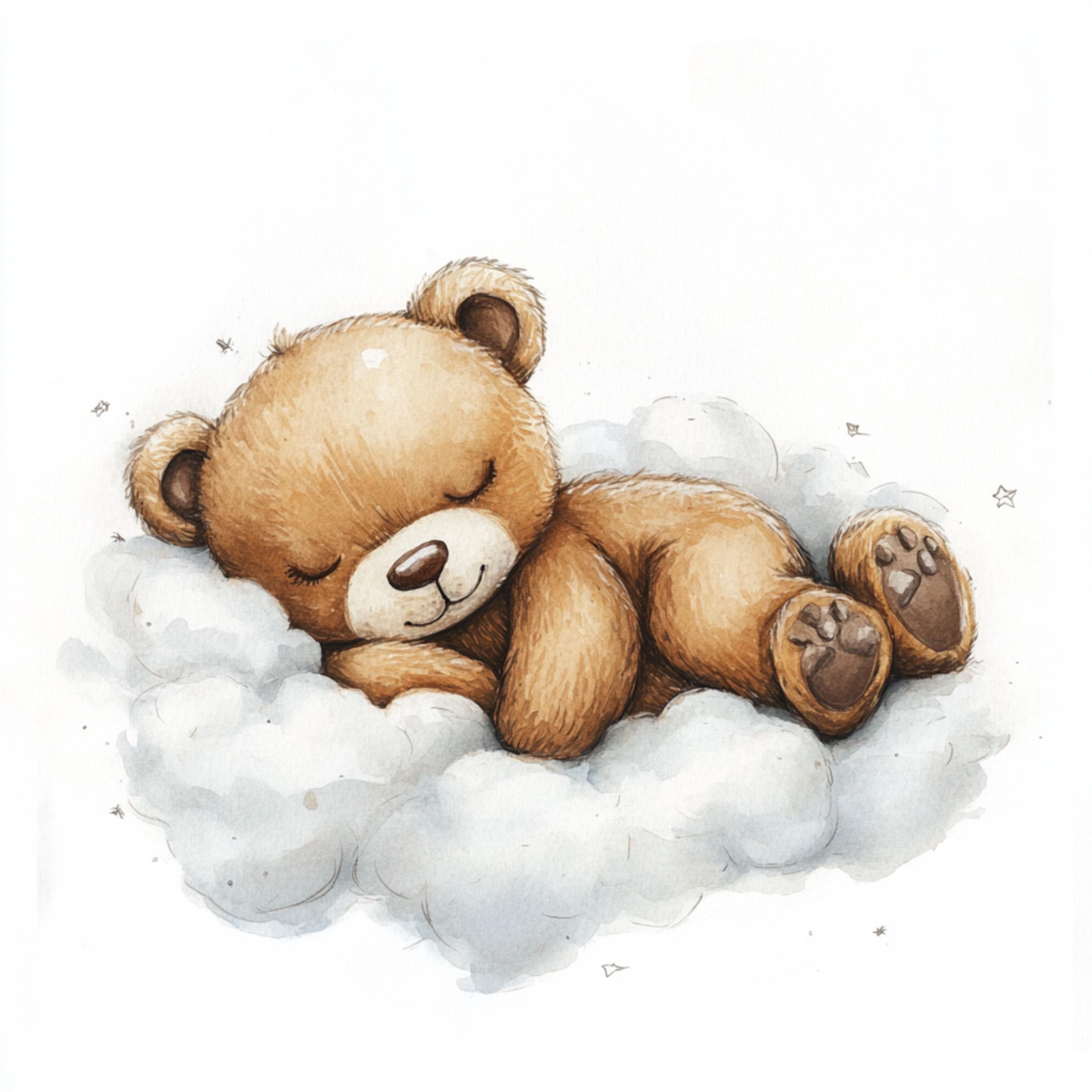 10 Printable Sleeppy Teddy Bear Toy, Watercolor Art, Sleepping Teddy ...