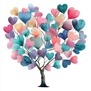 12 Printable Love Trees, Heart Shape Leaves Love Tree Clipart ...