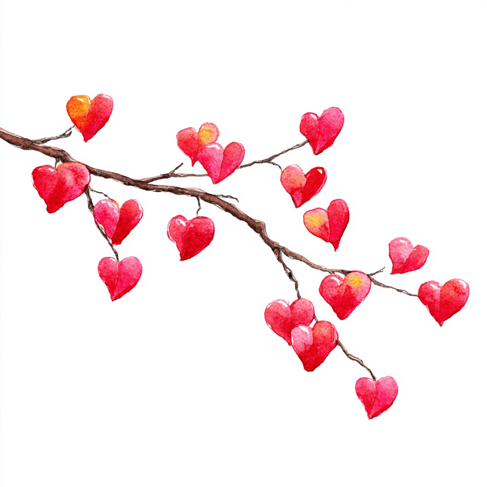 10 Printable Heart Branch, Watercolor Heart, Red Heart on Branch Clip ...