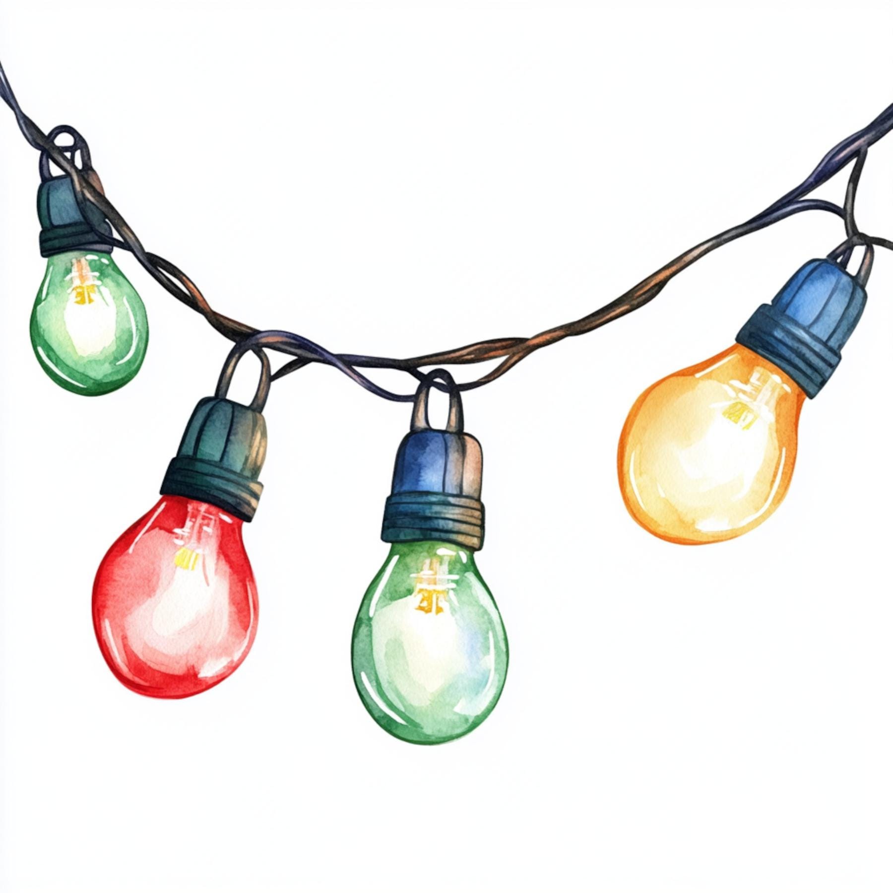 Christmas Lights, Watercolor Images, Christmas Ornament Clipart, Clip ...
