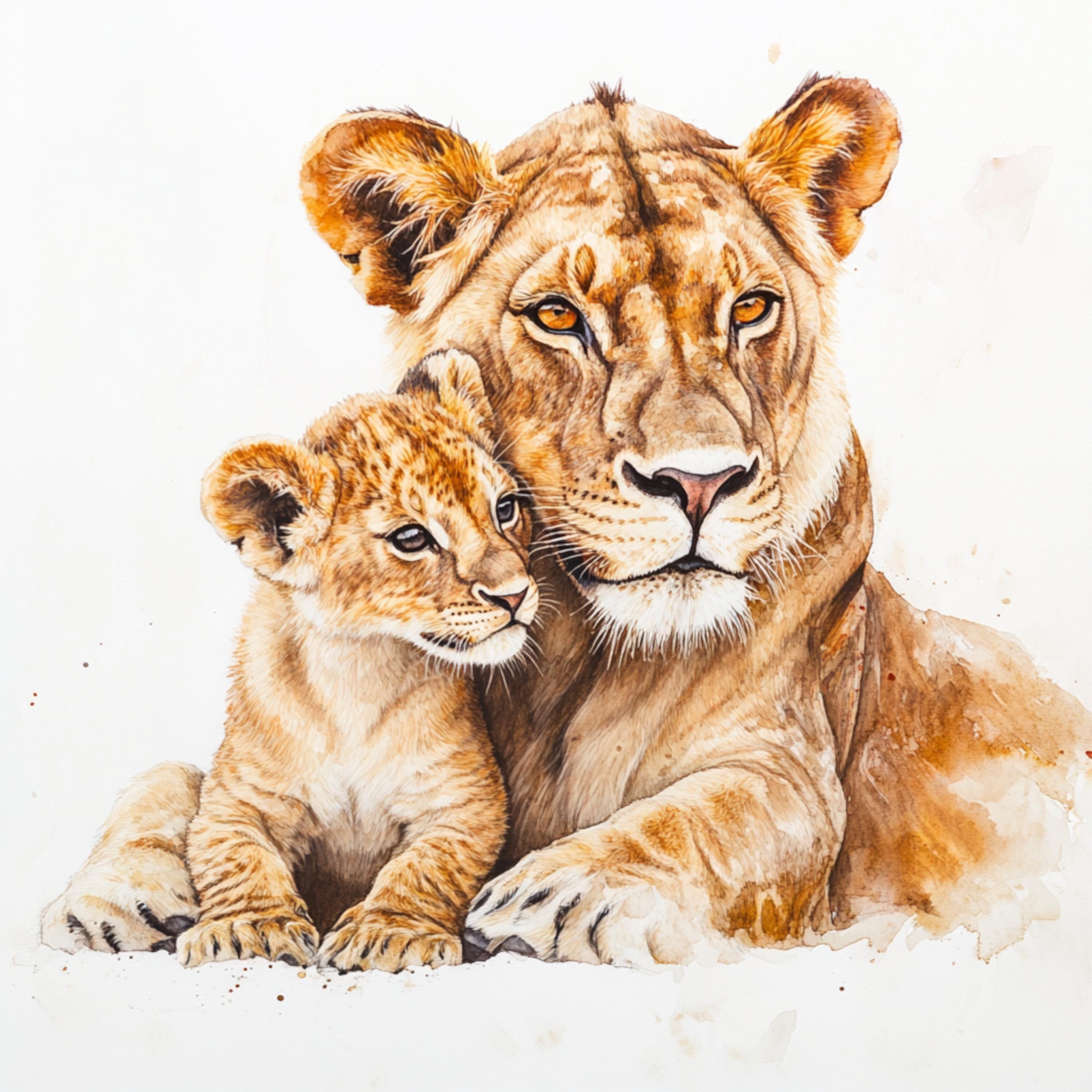 Printable Lioness and Baby Clipart, Watercolor Art, Lions Watercolor ...