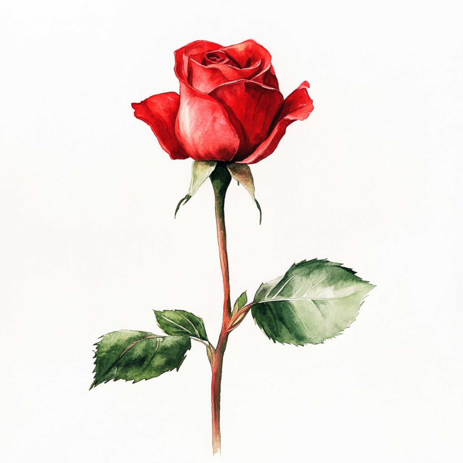 10 Printable Red Rose Arts, Watercolor Rosebut, Rosebut Botanical Art ...