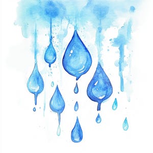 10 Printable Rain Drops Art, Watercolor Rain, Cartoon Rain Drops ...
