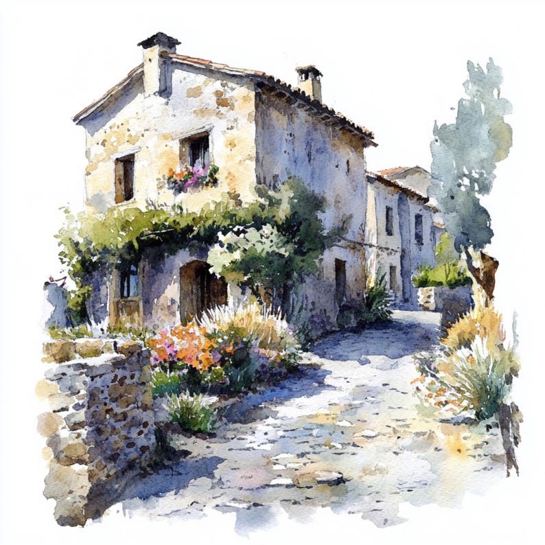 Printable Provence France Landscape Art, Provence Art, Green France ...