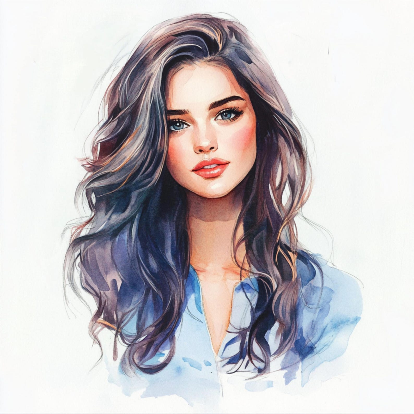 10 Printable Watercolor Beautiful Girl, Young Women, Charming Girl ...