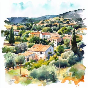 Printable Provence France Landscape Art, Provence Art, Green France ...