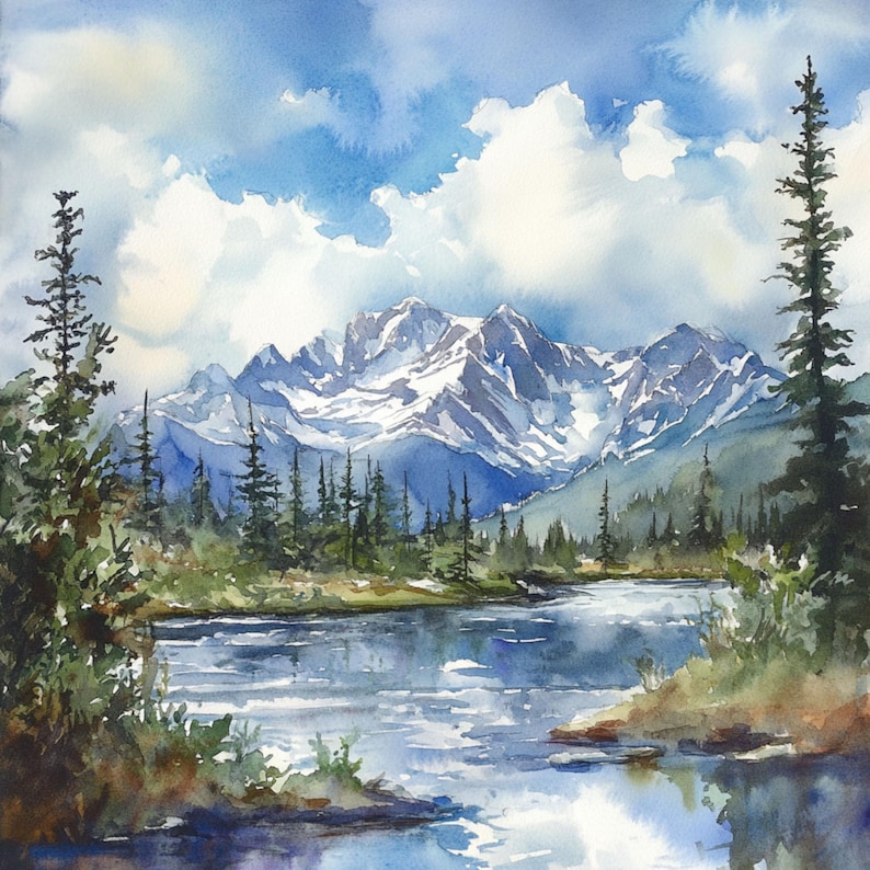 10 Printable Alaska Landscape, Mountain Watercolor Art, Printable Jpgs ...