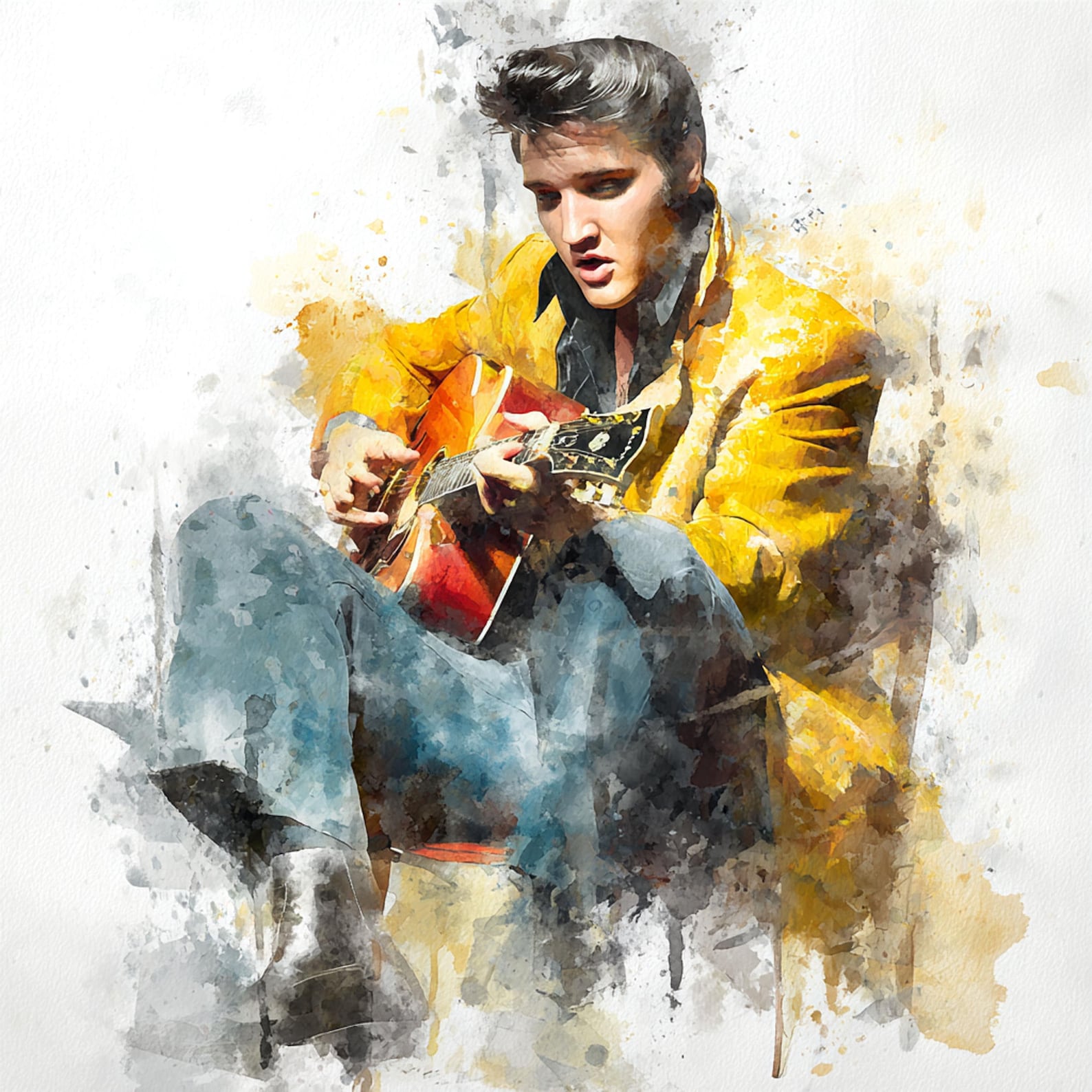 10 Printable Watercolor Elvis Presley, Iconic Music Legend Illustration ...