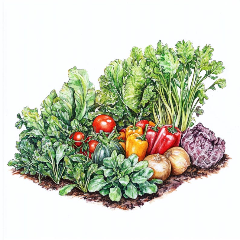 Printable Vegetable Garden Decor, Watercolor Images, Garden Art, 10 ...