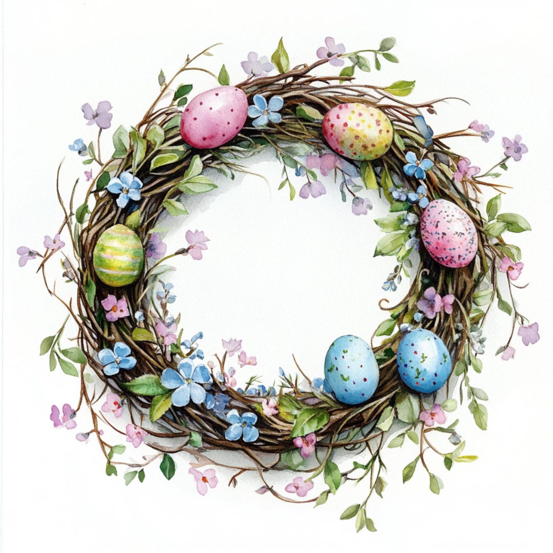 Printable Easter Wreaths 10 Clipart, Watercolor Art, Printable JPG ...