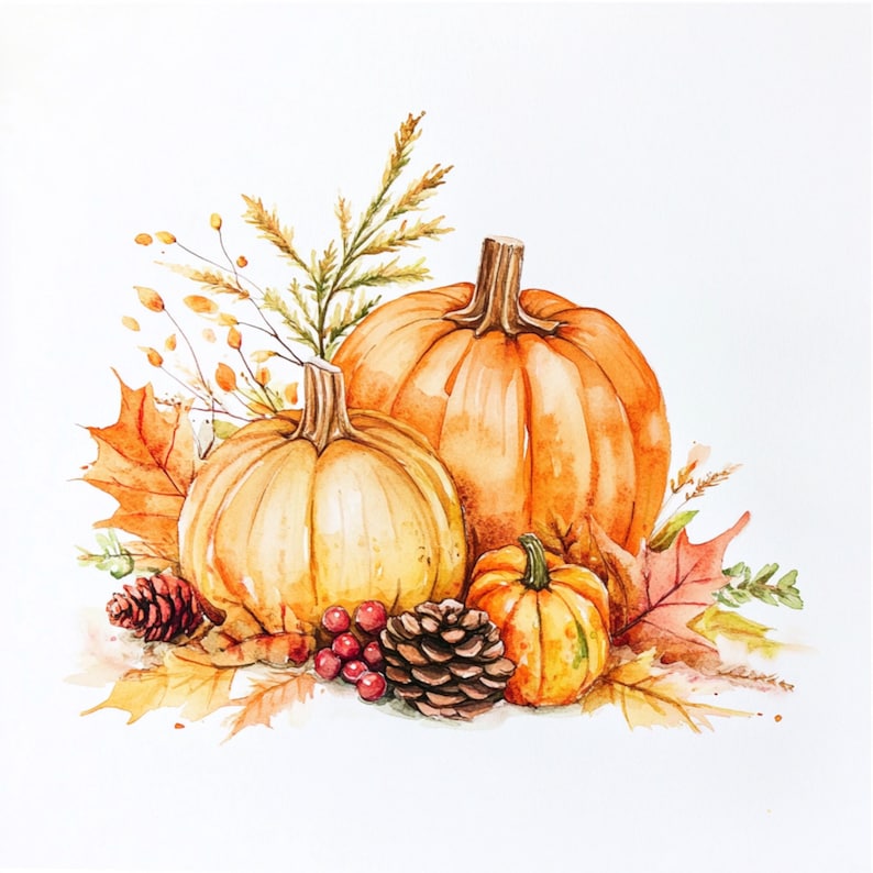 10 Printable Pumpkins Decor, Watercolor Art, Autumn Decor, Clip Art ...