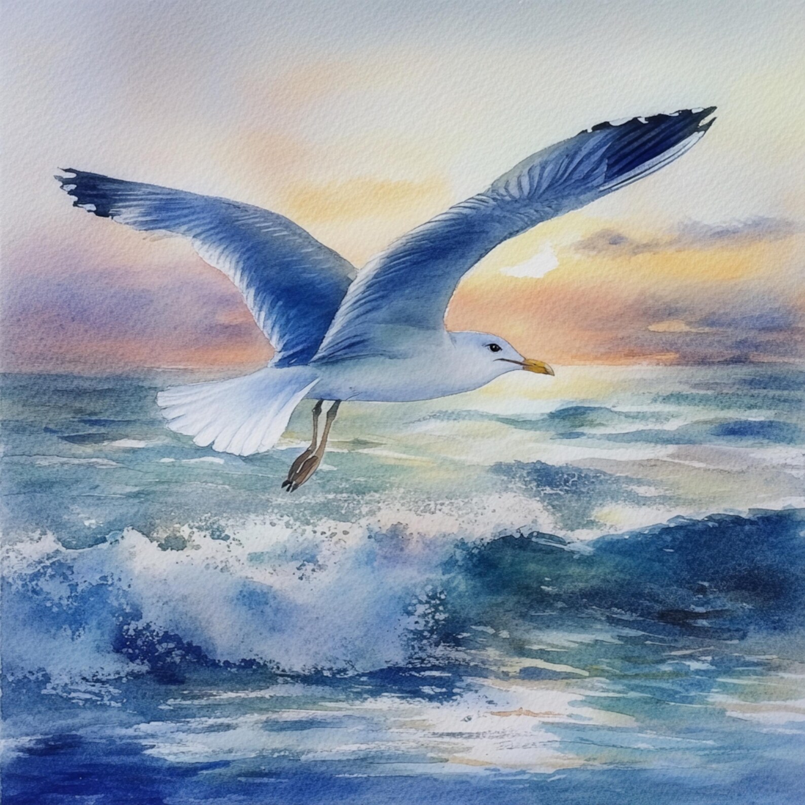 10 Printable Seagull Clipart, Seagull and Sea, Watercolor Seagull ...