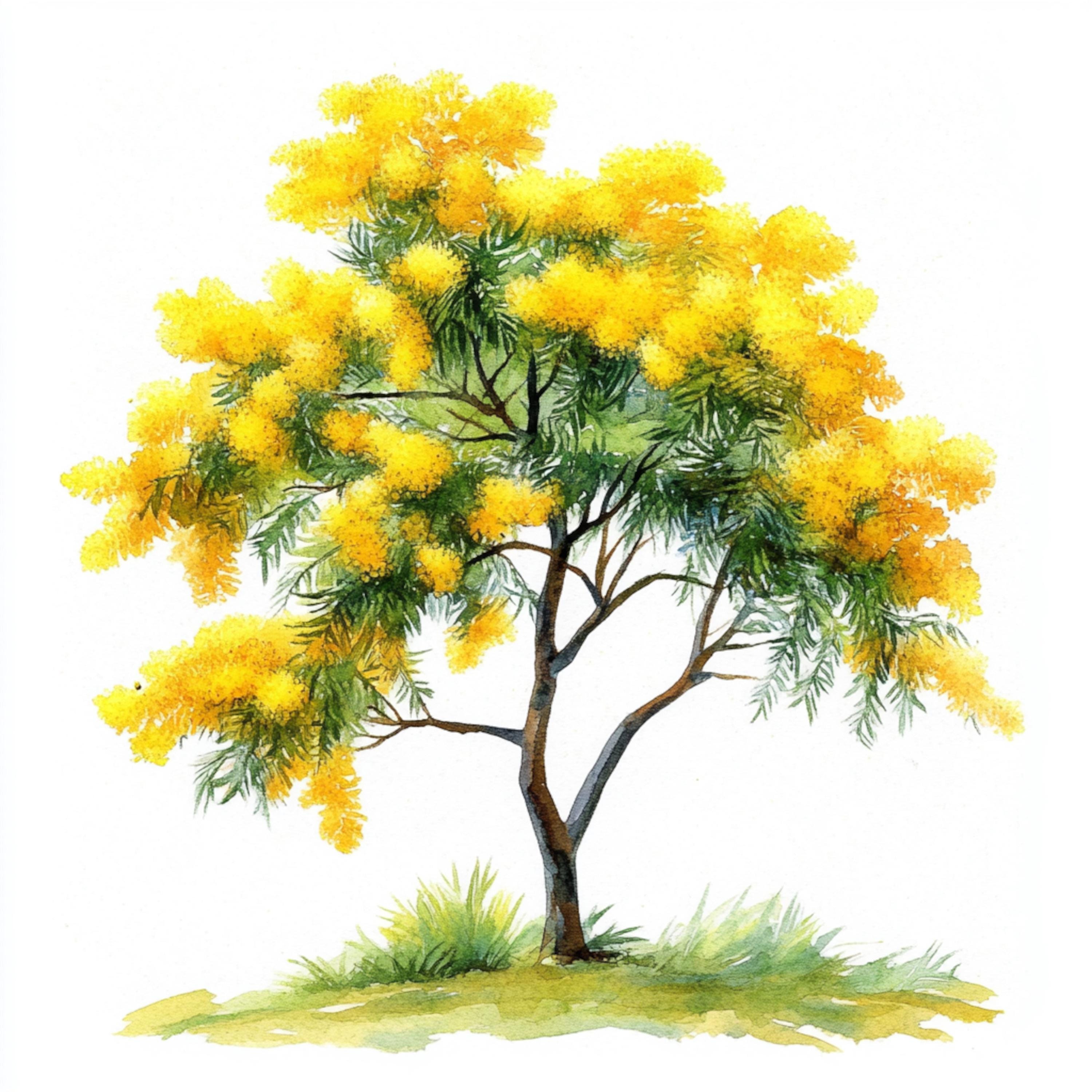10 Printable Mimosa Tree, Watercolor Blossom Mimosa, Yellow Tree ...