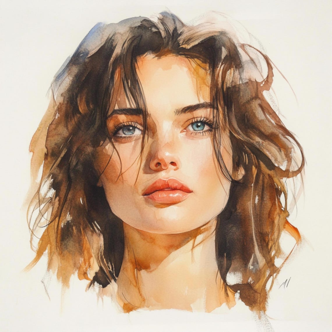 10 Printable Women Face, Young Women, Charming Girl, Watercolor Woman ...