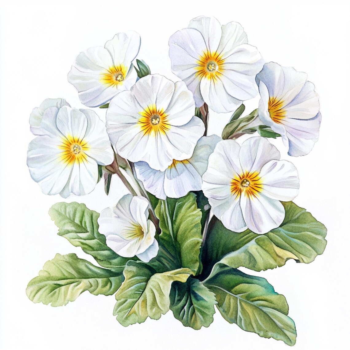 10 Printable White Primula Art, Watercolor Images, Primrose Botanical ...