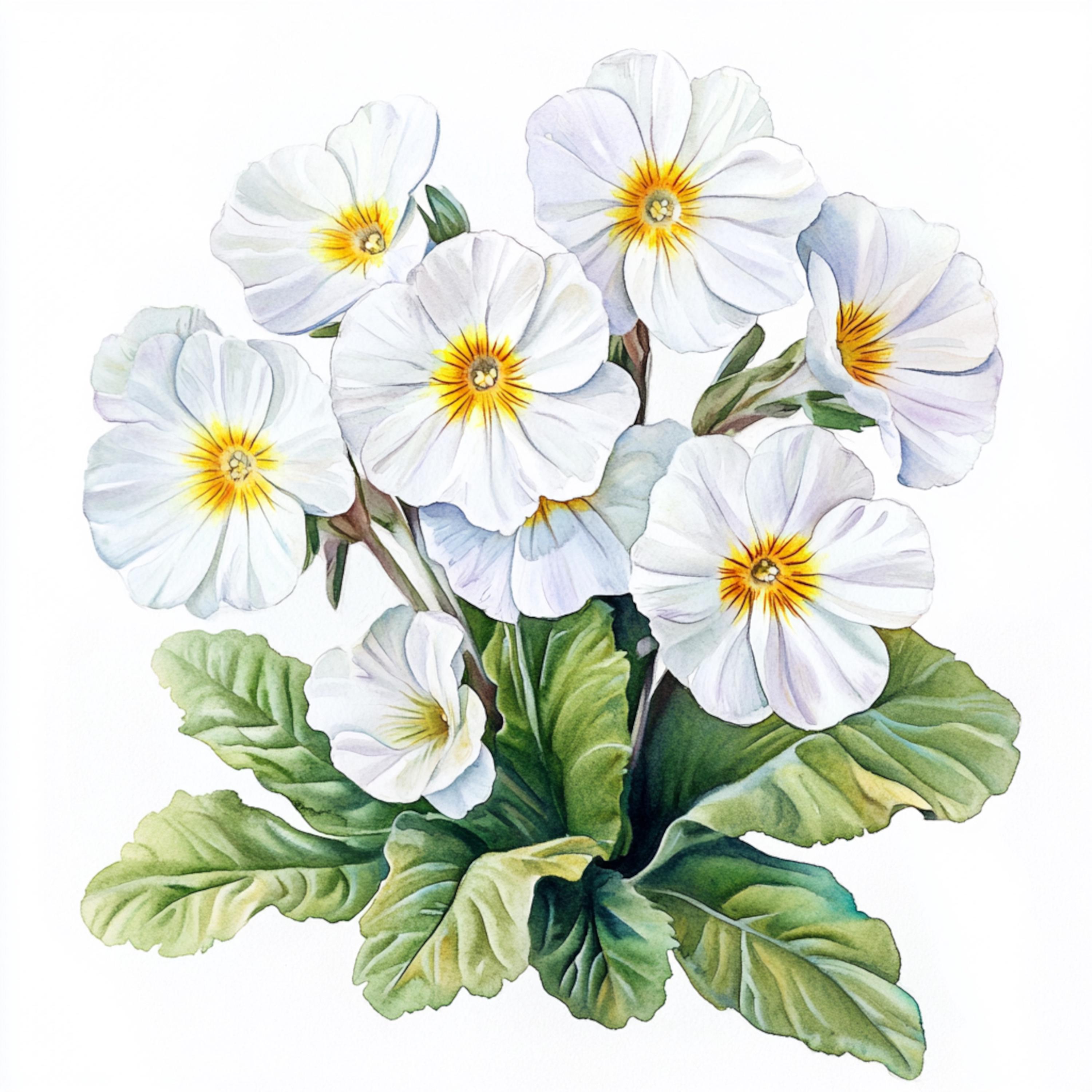 Printable White Primula Art, Watercolor Images, Primrose Botanical Art ...