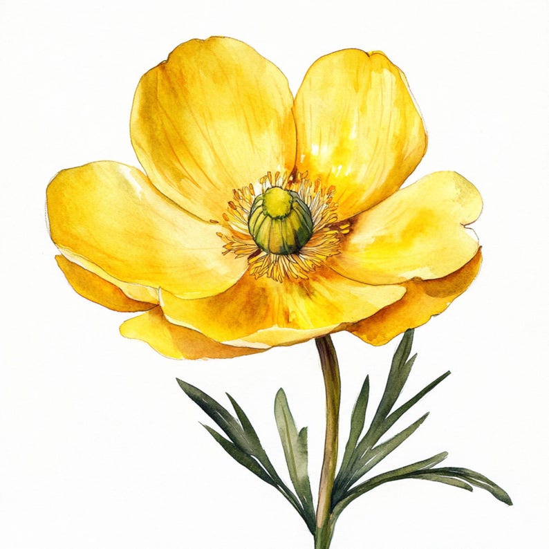 Printable Buttercup Flower Decor, Watercolor Images, Wildflower ...