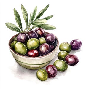 10 Printable Olives in Bowl Decor, Watercolor Olives Oil, Olives Oil ...