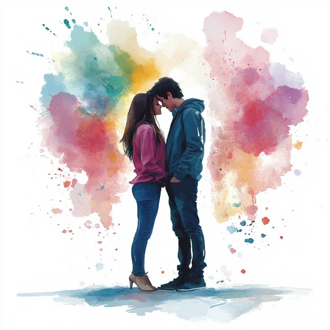 Printable Love Couple, Watercolor Fallen Love Couple, Cute Love Teens ...