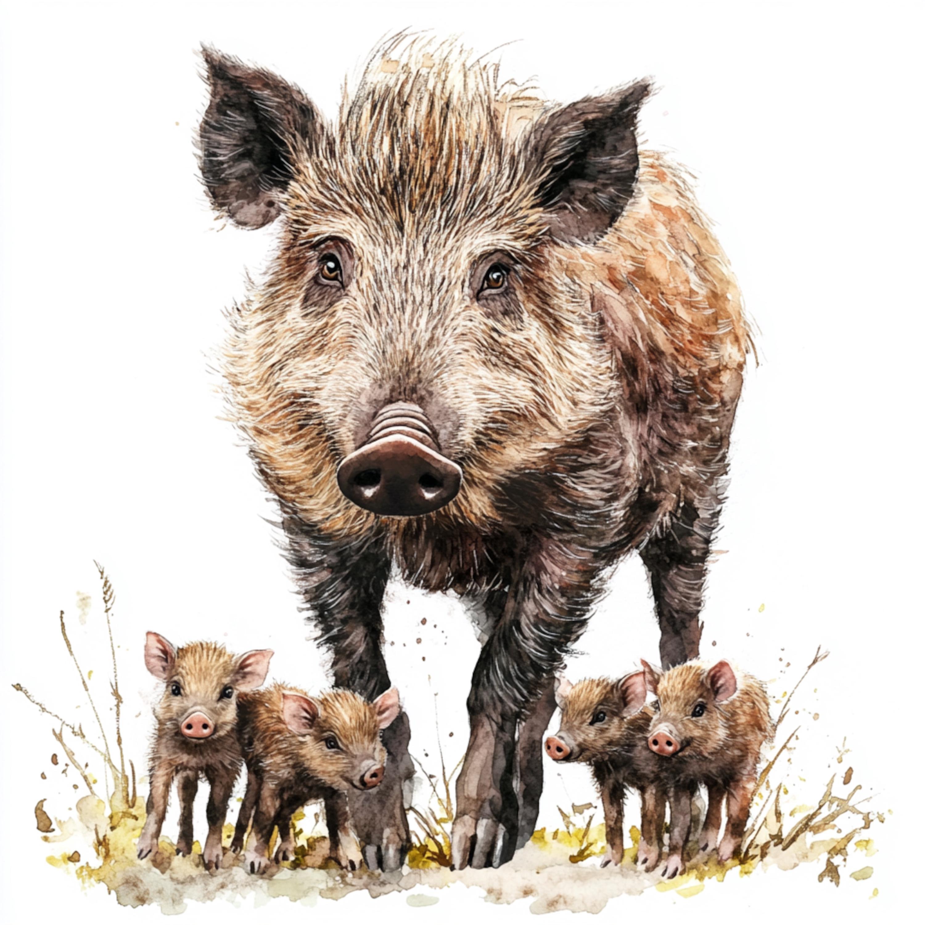 10 Printable Boar Art, Boar and Baby Clipart, Watercolor Boars, High ...