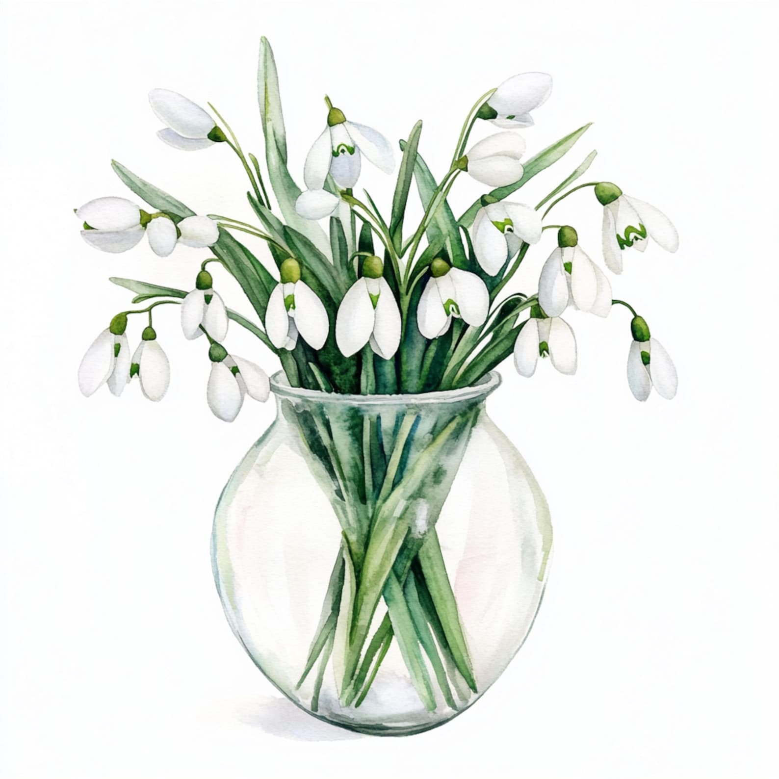Printable Snowdrop Flowers in Vase, Snowdrops Watercolor Images, Spring ...