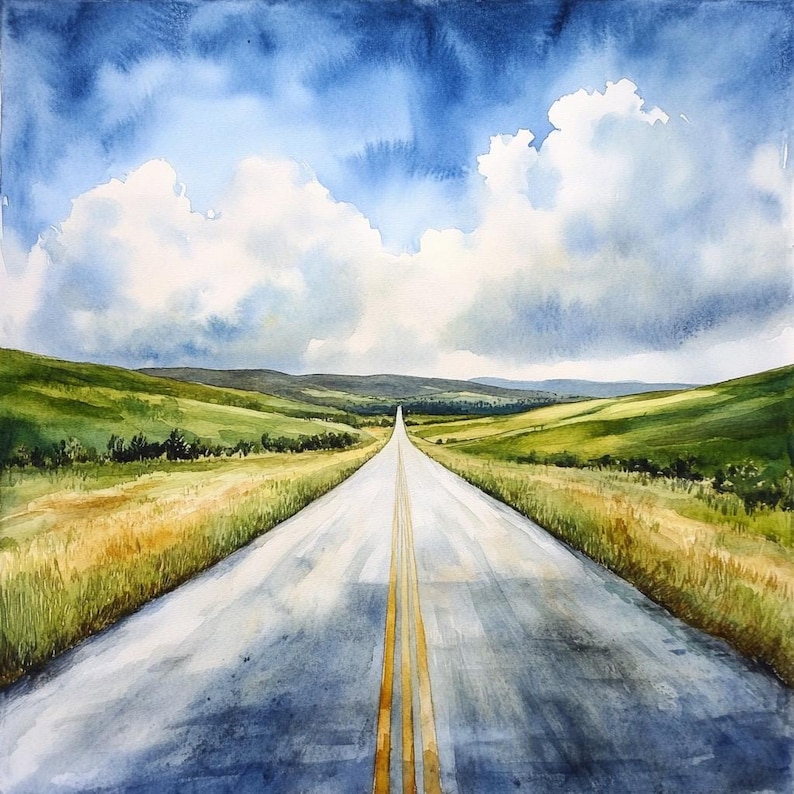 10 Printable Empty Road, Watercolor Road, Empty Big Road Art, Paper ...
