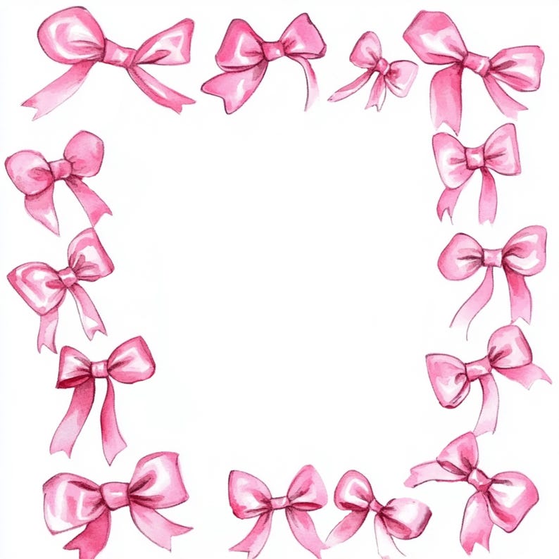 10 Printable Pink Bows Frame, Watercolor Bows Clipart, Printable Jpgs ...