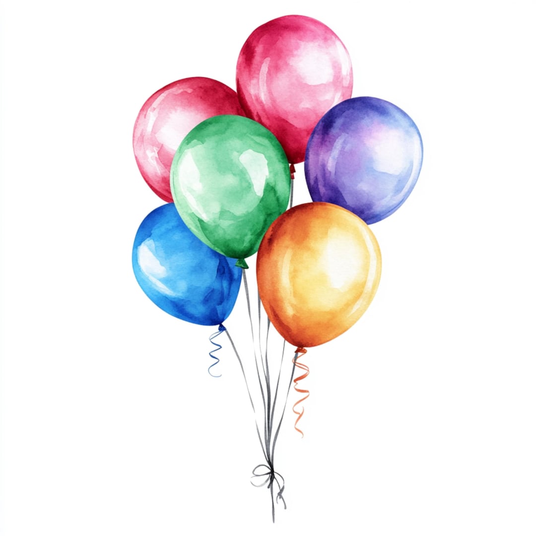 Printable Colorfull Balloons, Watercolor Party Ballons, Printable Jpgs ...